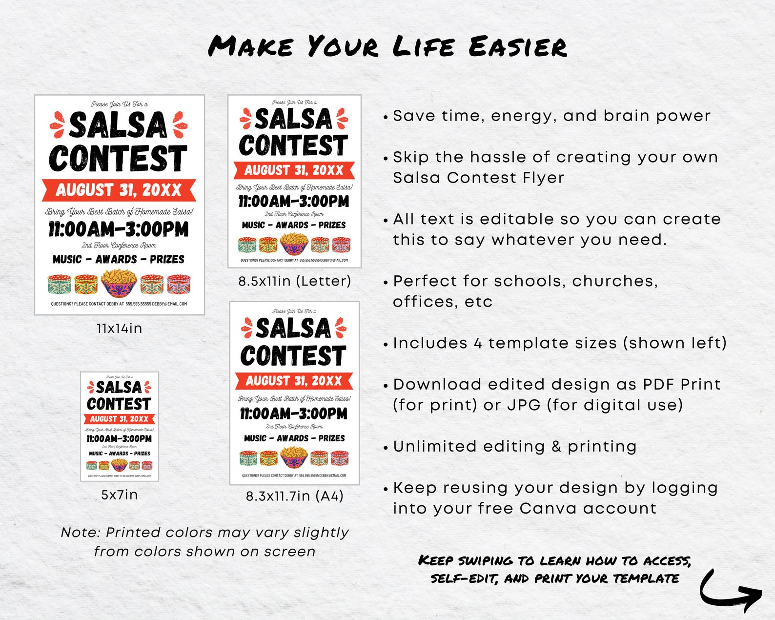 Editable Salsa Contest Flyer Canva Template, DIY Salsa Cook-off ...