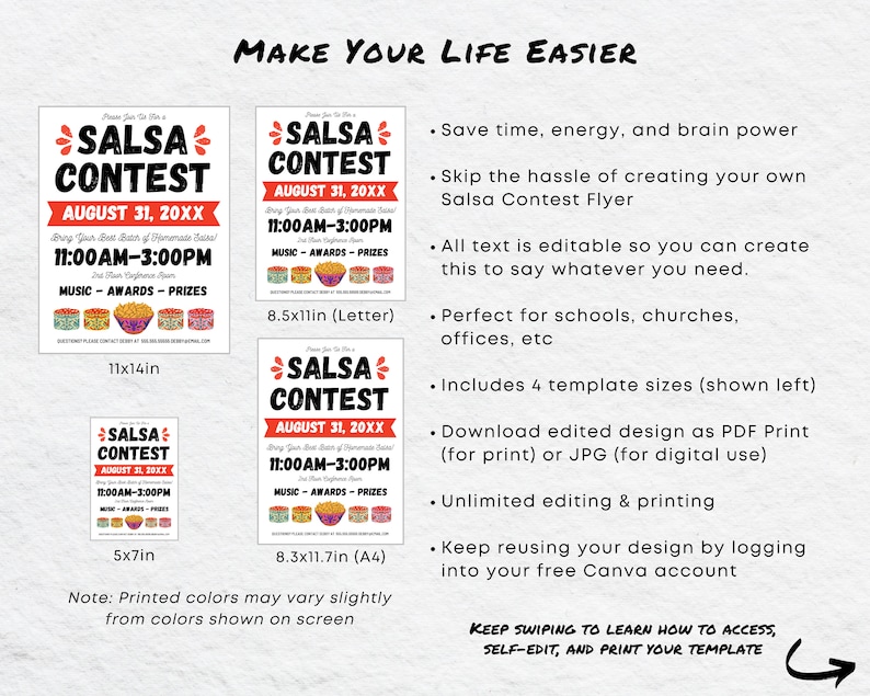 Editable Salsa Contest Flyer Canva Template, DIY Salsa Cook-off ...