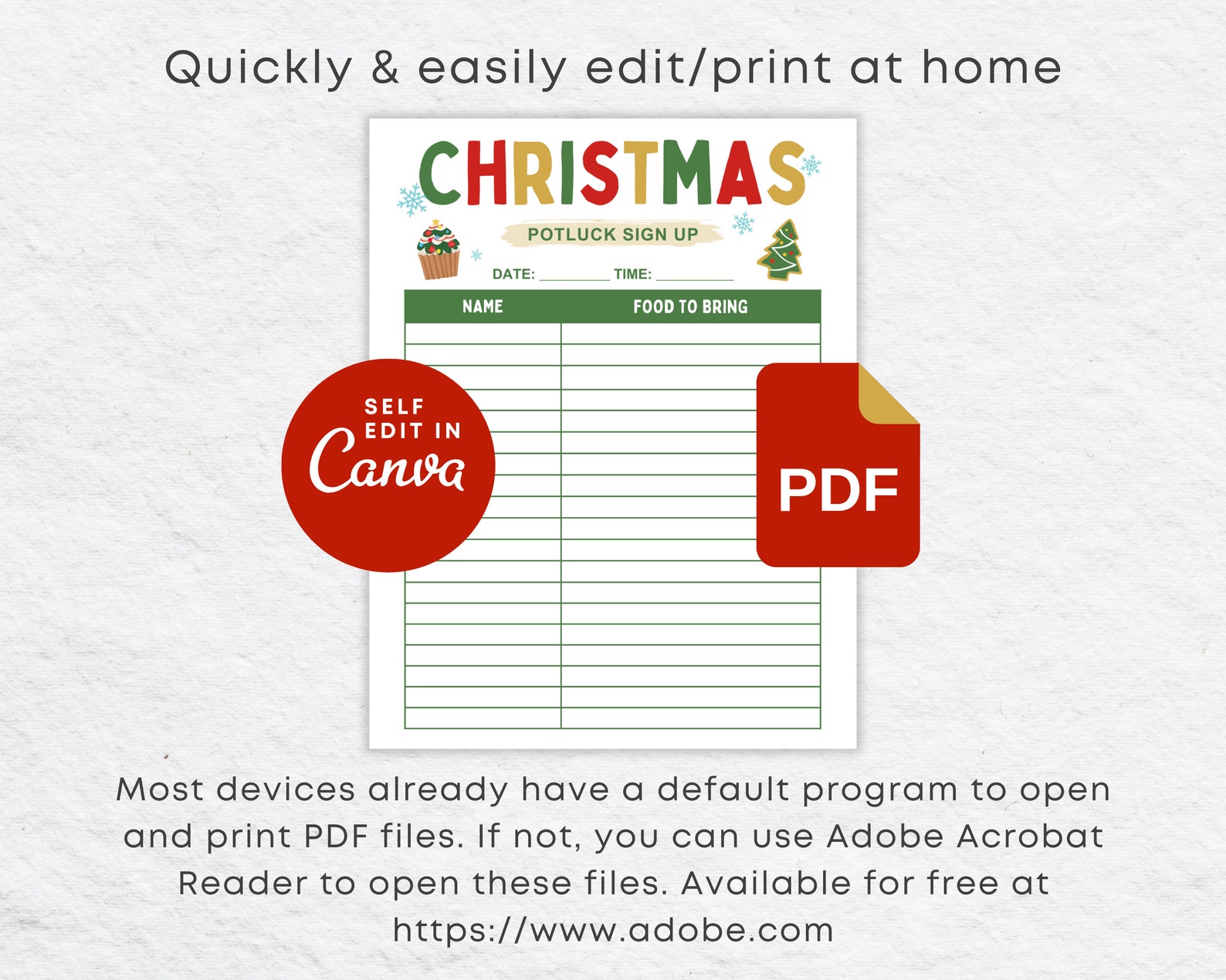 Christmas Potluck Sign up Sheet Printable, Holiday Party, Canva - Etsy