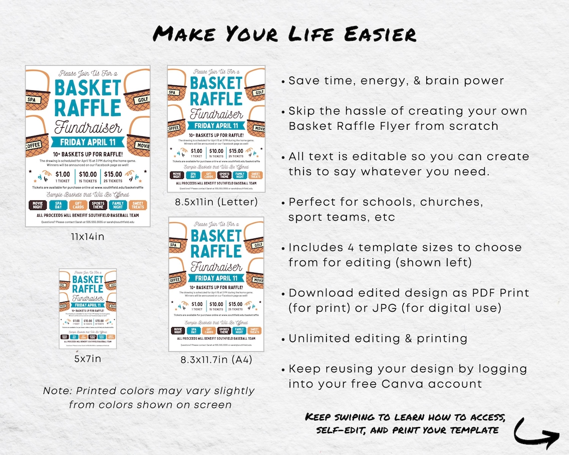 Basket Raffle Flyer Template, Editable Fundraiser Invitation (canva) - Etsy