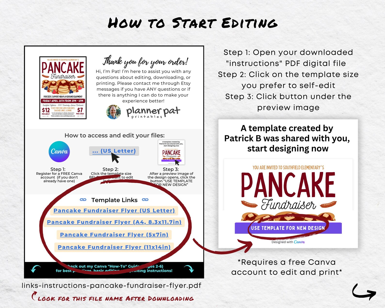 Editable Pancake Breakfast Fundraiser Flyer Template | DIY Brunch ...