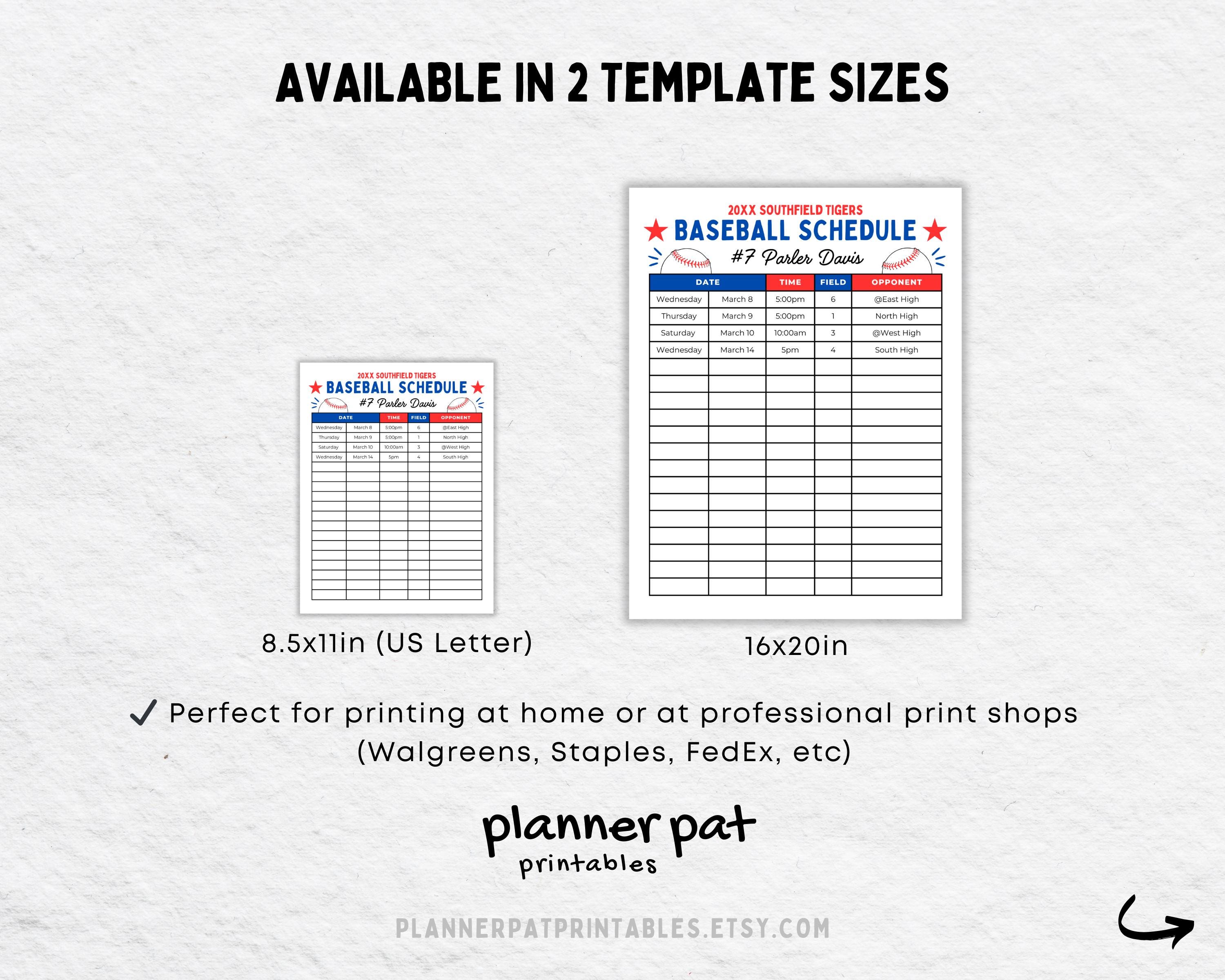 Editable Baseball Schedule Template | Canva Sports Game Calendar ...