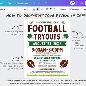 Editable Football Tryouts Flyer Template | Team Registration Sign-up ...