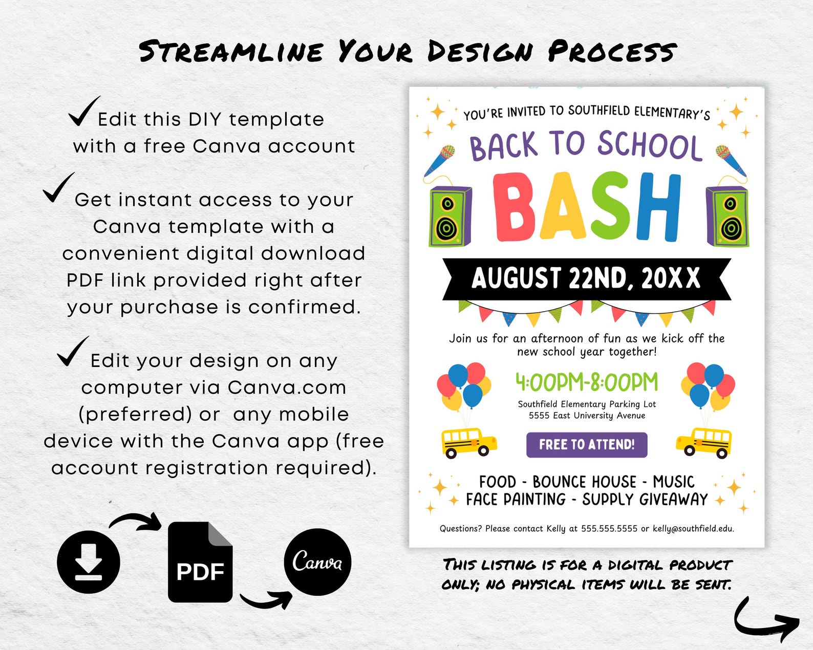 Back to School Bash Flyer Template: Editable Canva Invitation (digital ...