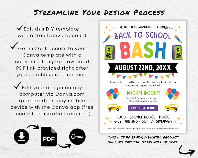 Back to School Bash Flyer Template: Editable Canva Invitation (digital ...
