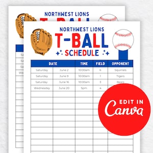 Editable T-ball Schedule Template | Printable T-ball Game & Practice ...