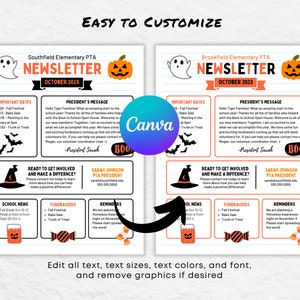 Editable October PTO PTA Newsletter Template Edit in Canva - Etsy