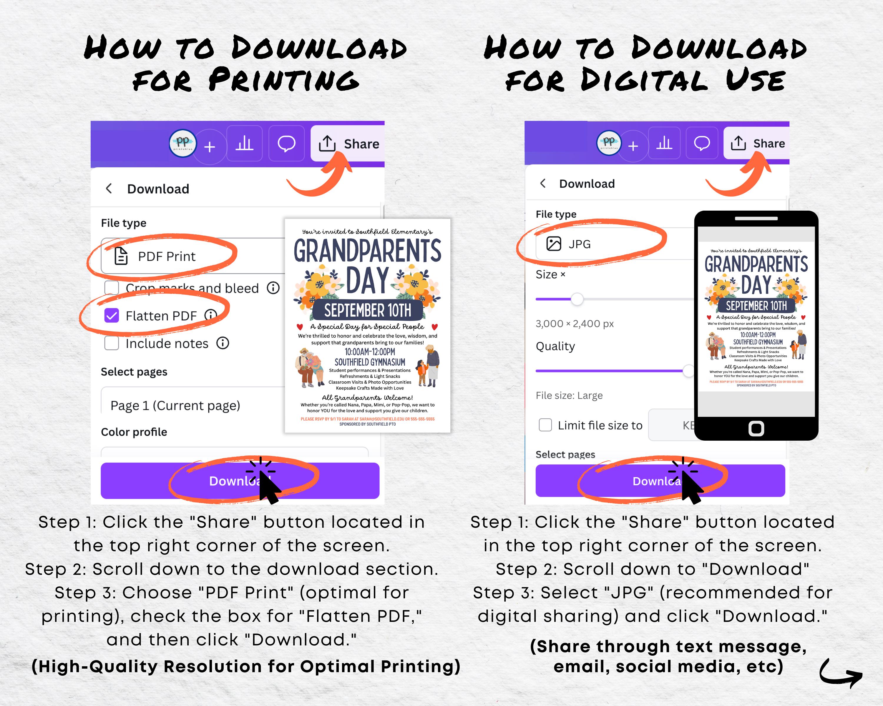 Editable Grandparents Day Flyer Template: School Event Invitation ...