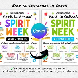Editable Spirit Week Flyer Template: Back to School Theme Days (canva ...
