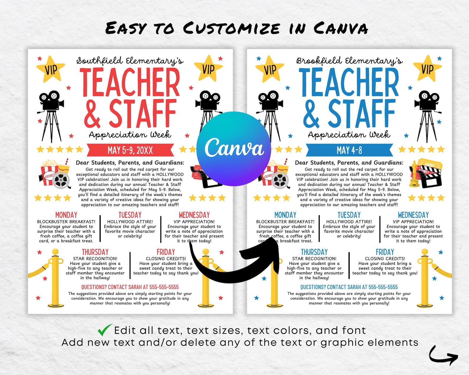 Hollywood Teacher Appreciation Week Parent Newsletter Flyer (canva ...