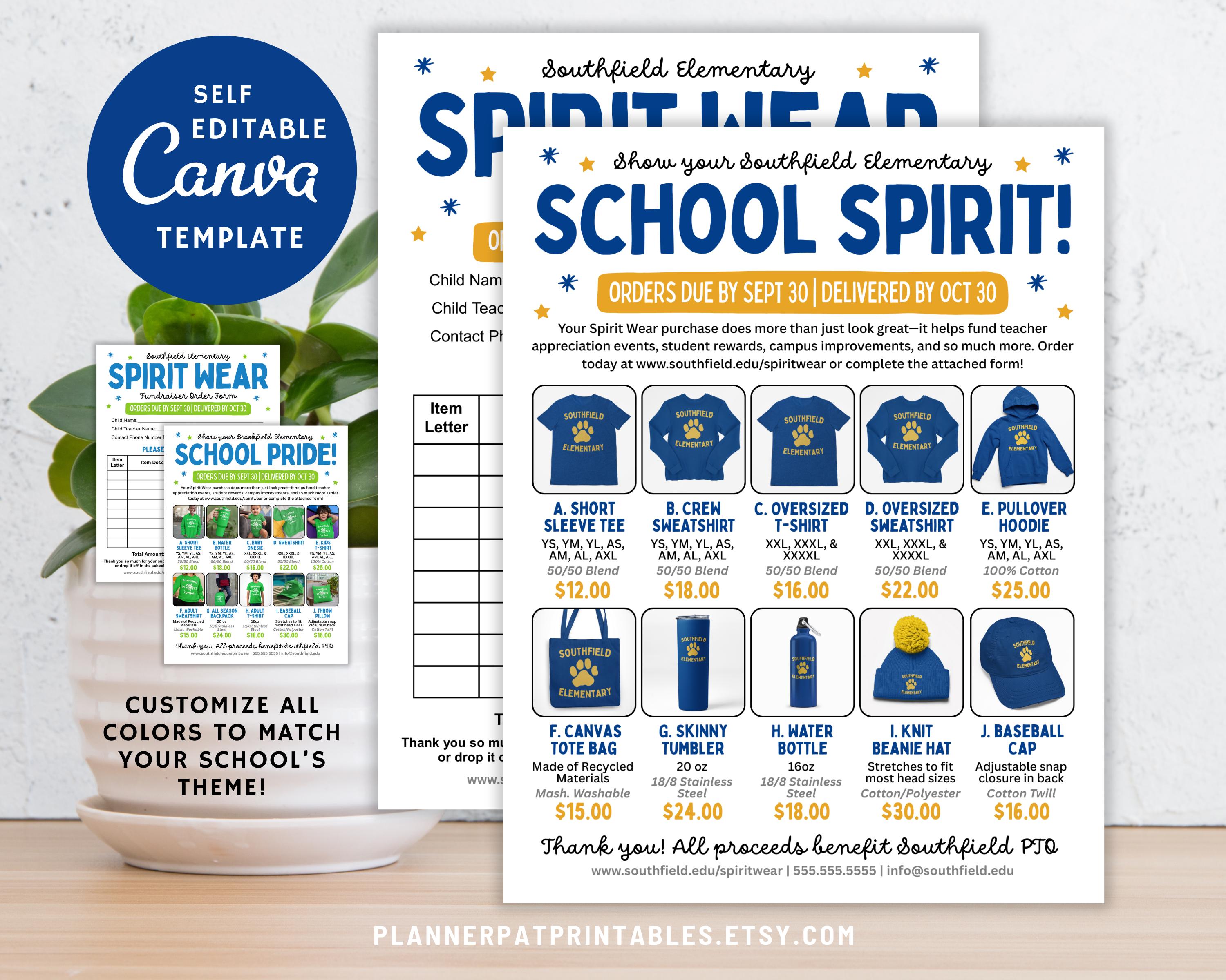 Editable Spirit Wear Order Form Template: PTA PTO Fundraiser Flyer ...