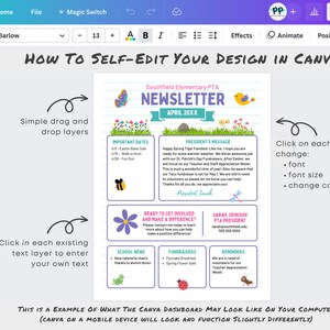 Editable April Newsletter Template, Spring PTO PTA School News, Canva ...