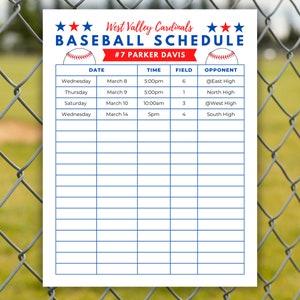 Editable Baseball Game Schedule Template: Canva Printable (digital ...
