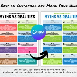 Editable PTO PTA Myths Flyer | Canva School Recruitment Handout ...