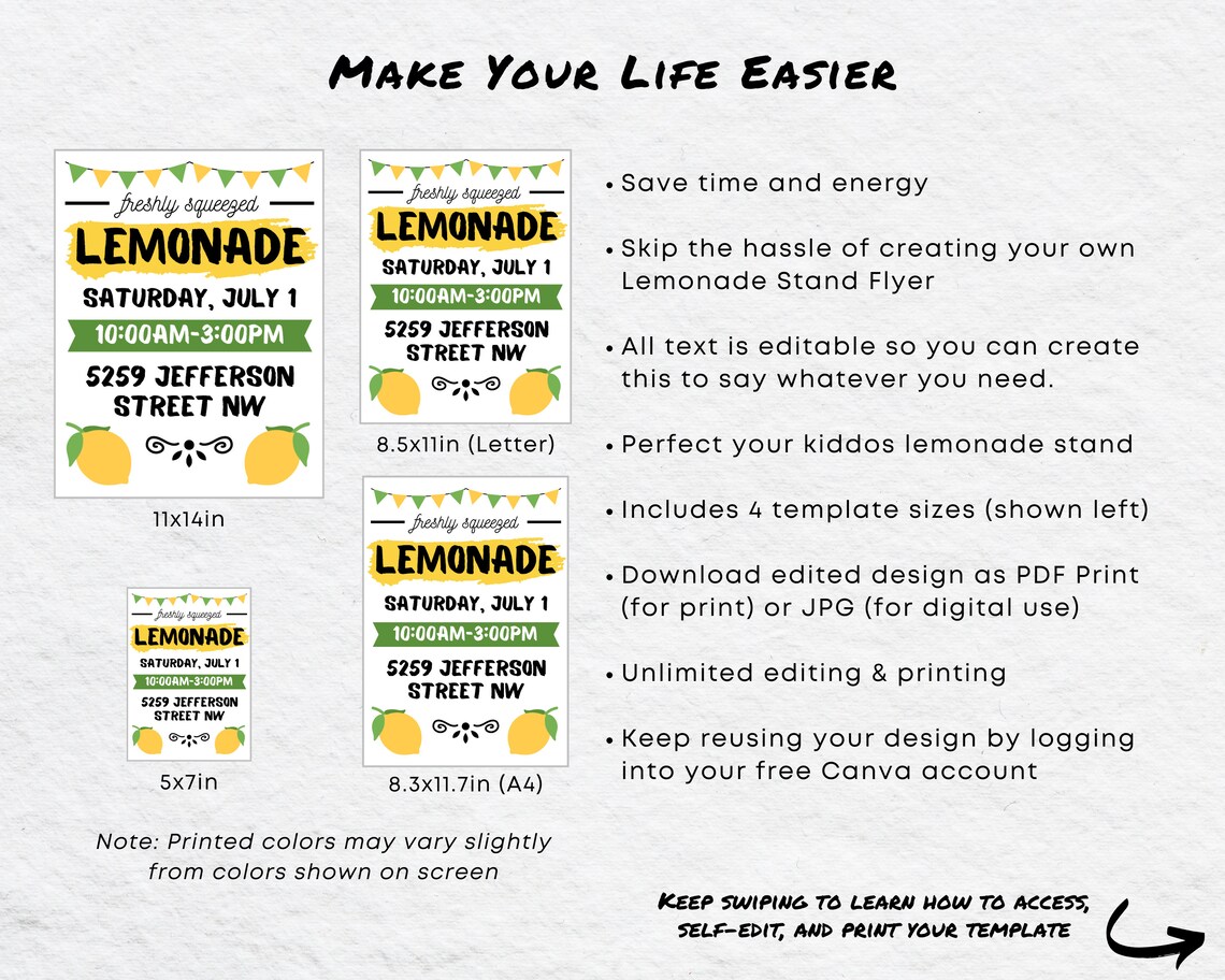 Editable Lemonade Stand Flyer, Printable Canva Template (digital ...