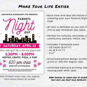 Editable Parents Night Out Flyer Template: Canva School Fundraiser ...