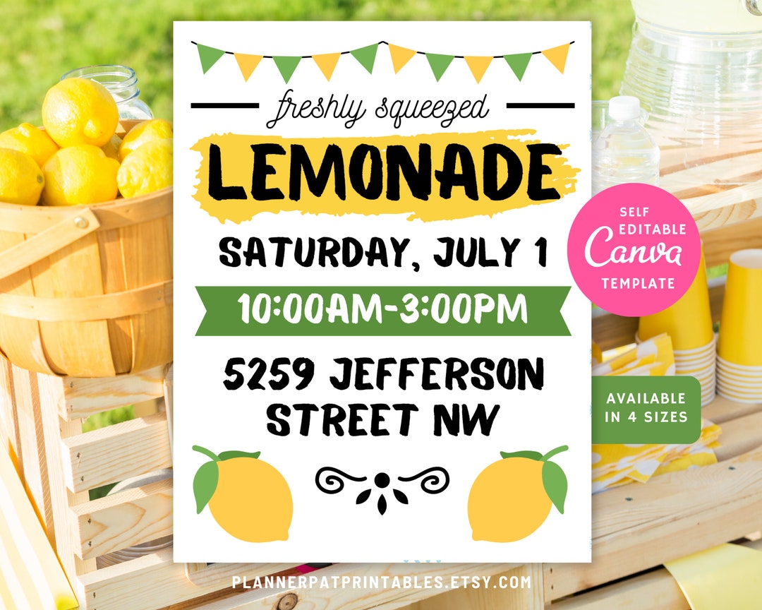 Editable Lemonade Stand Flyer Template, Printable Sign (canva) - Etsy