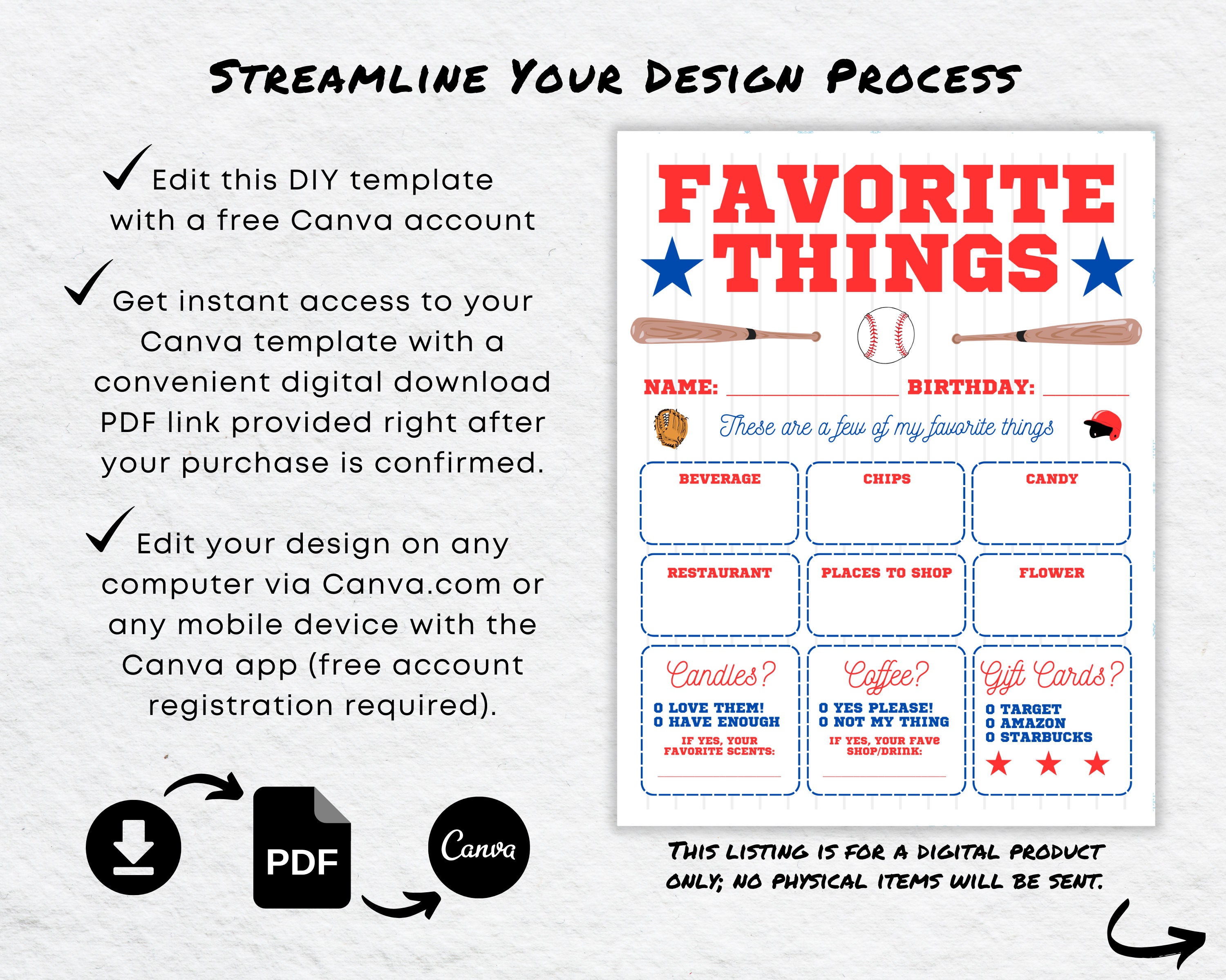 Editable Baseball Teacher Favorite Things Questionaire Flyer Printable ...