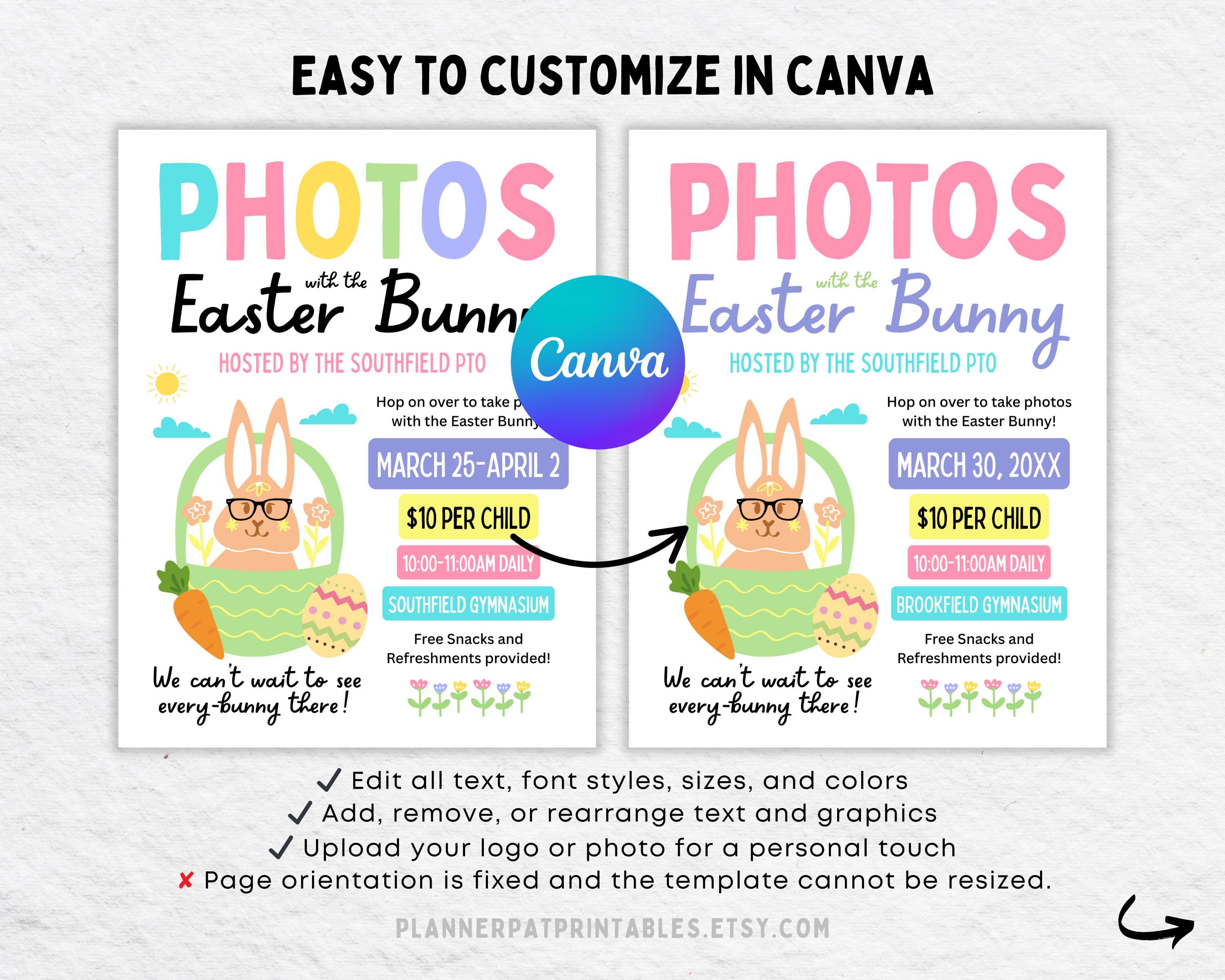 Photos With the Easter Bunny Flyer Template | Editable School ...