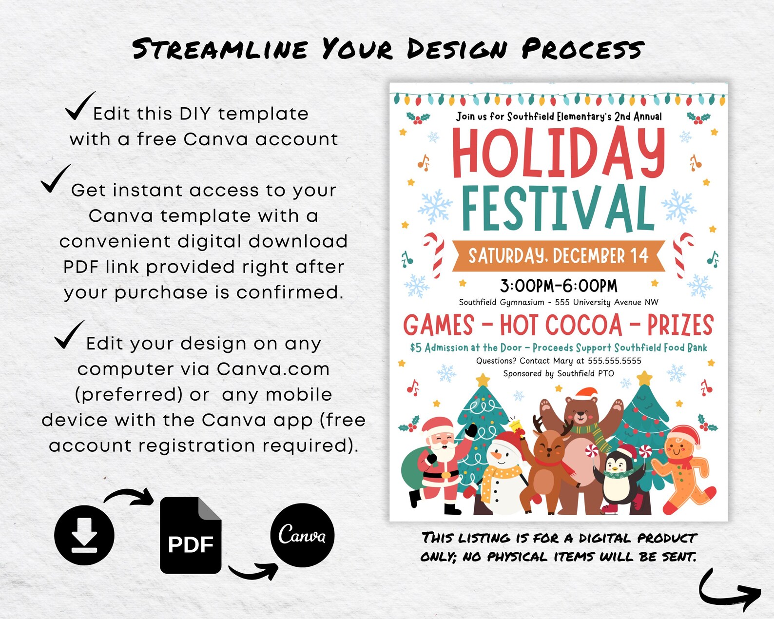 Editable Christmas Festival Flyer Template: School Party Invitation ...