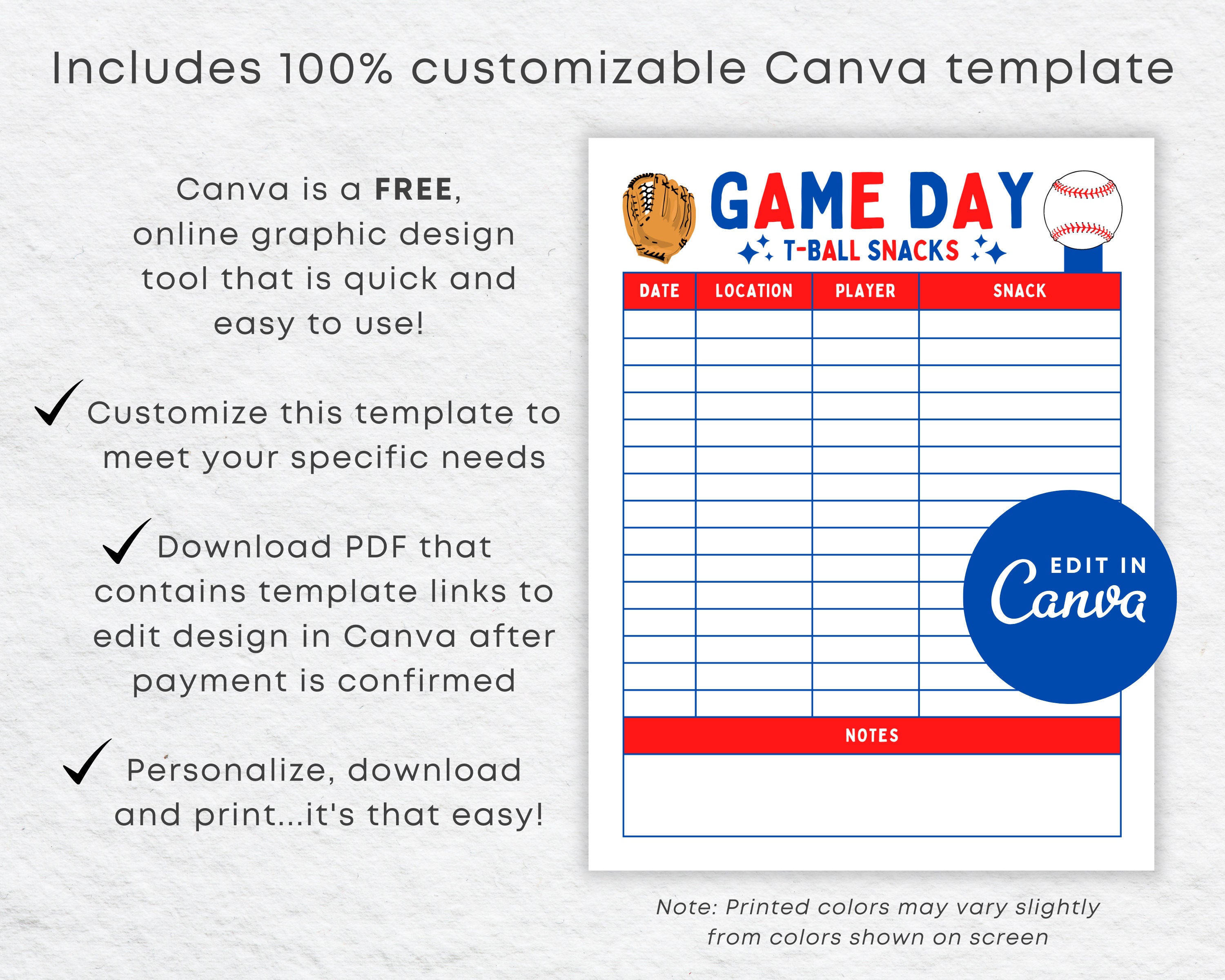Game Day Snack Schedule Template