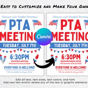 Editable July PTO PTA Meeting Flyer Template, Summer Meeting Reminder ...