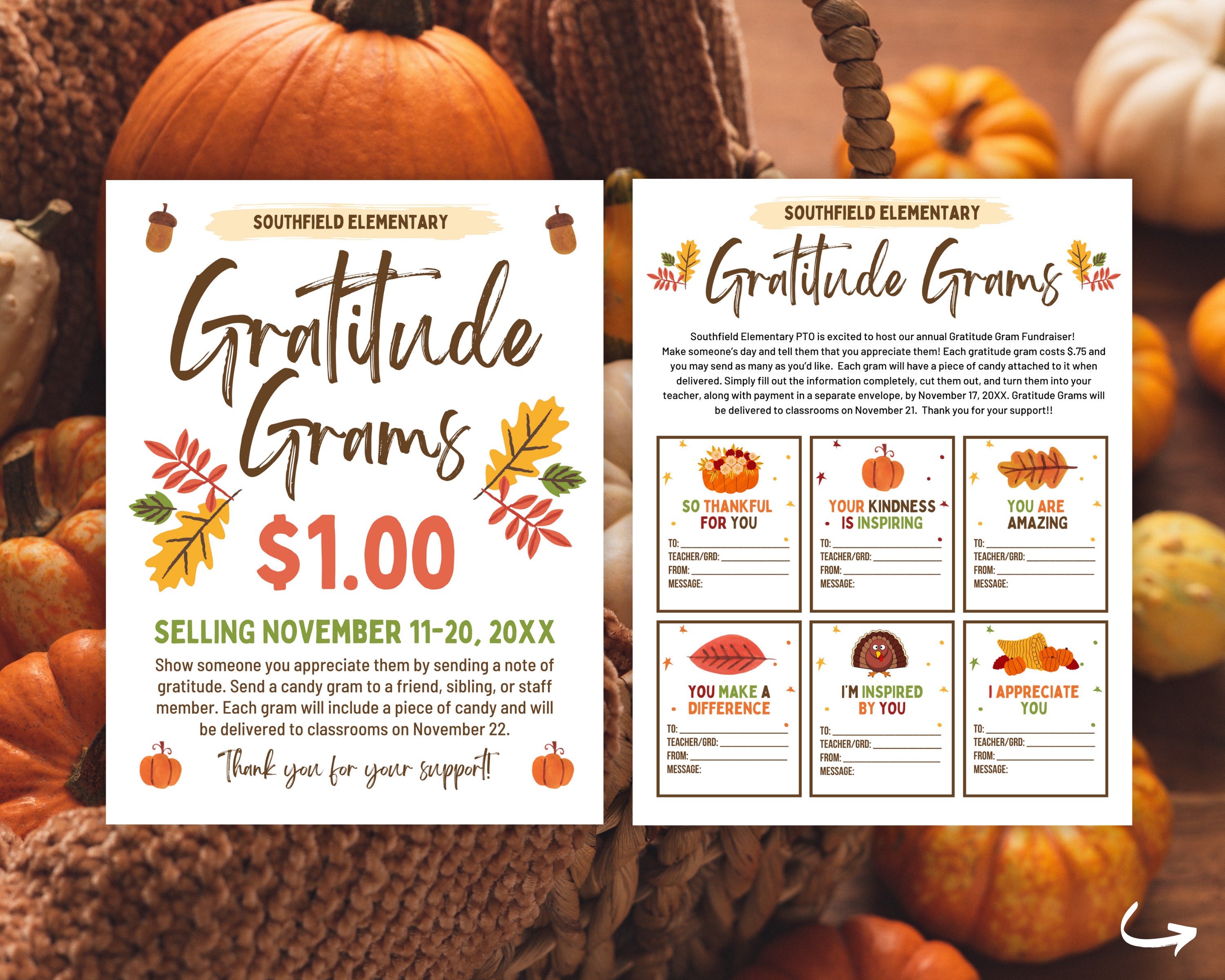 Editable Thanksgiving Gratitude Grams & Flyer Template (canva) - Etsy
