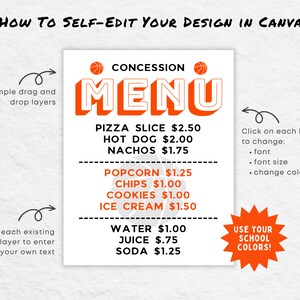 Basketball Concession Menu Editable Template, Printable Sign (canva Template) - Etsy
