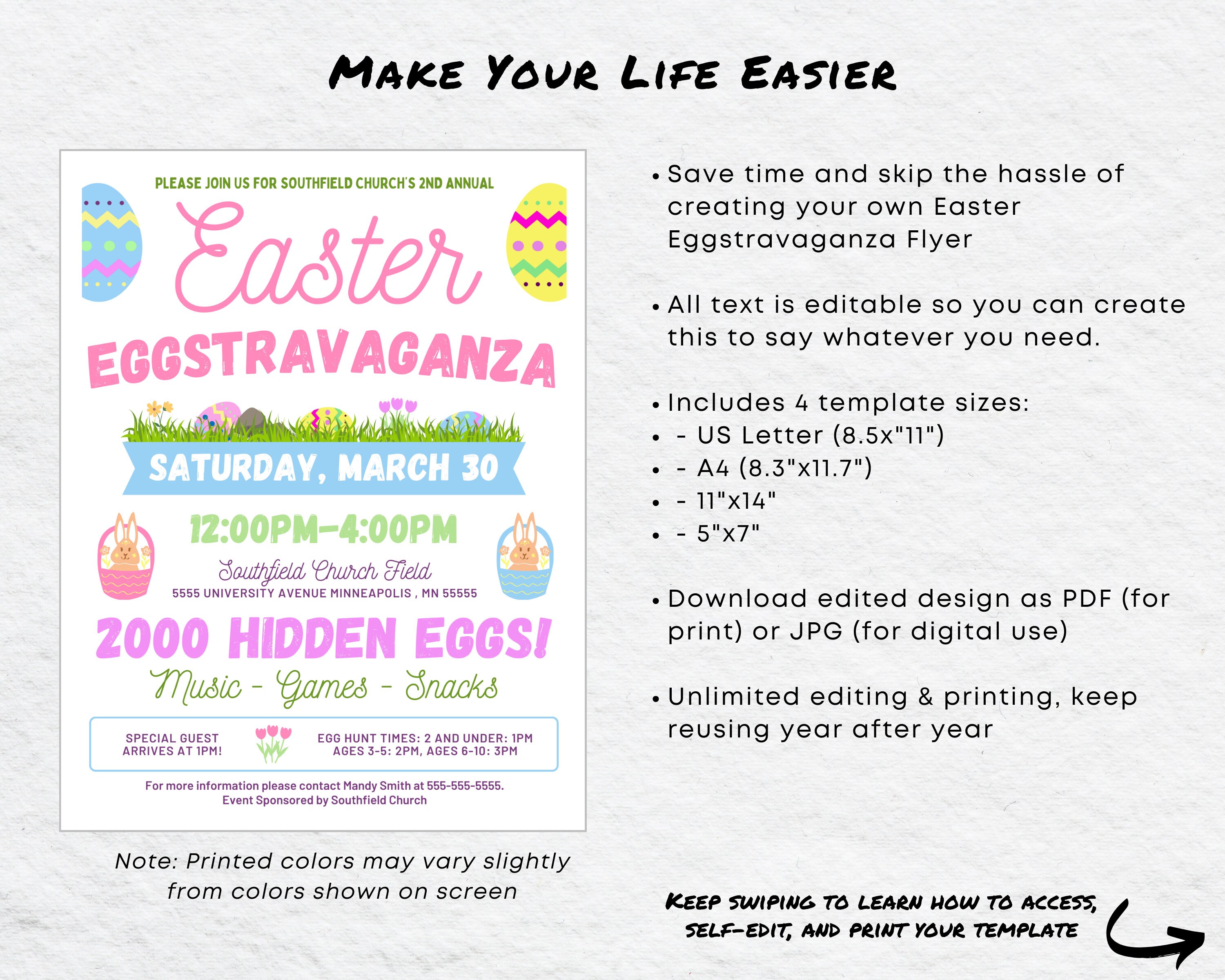 Editable Easter Eggstravaganza Flyer Printable, Egg Hunt Party Invite ...