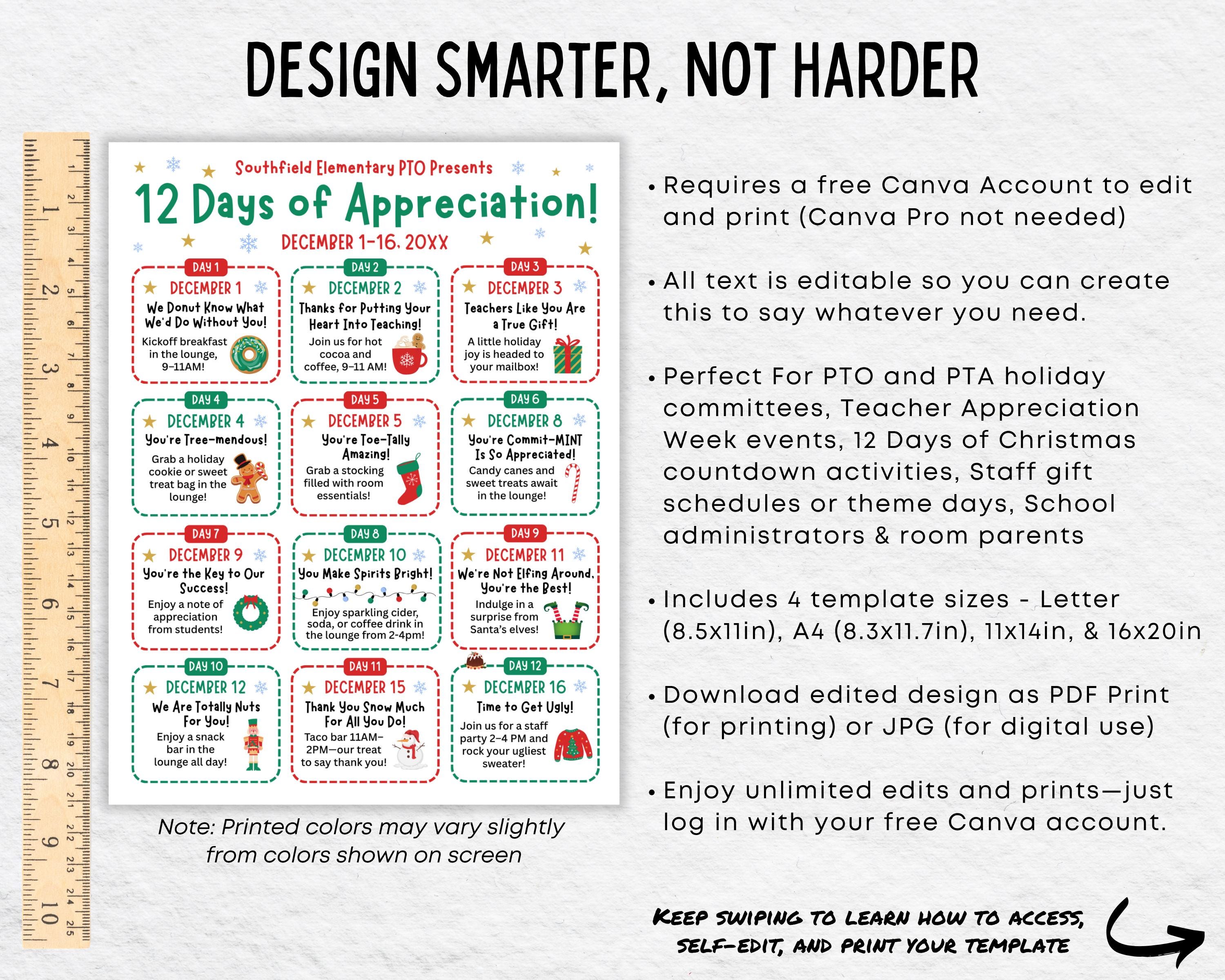 12 Days of Christmas Teacher Appreciation Flyer: Editable Printable ...