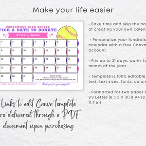 Softball Fundraiser Calendar Template: Editable Canva Team Sponsorship ...