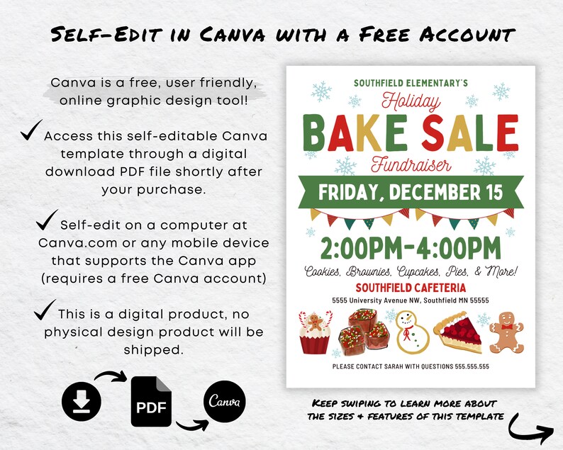Holiday Bake Flyer Template, School Fundraiser (canva Editable) - Etsy