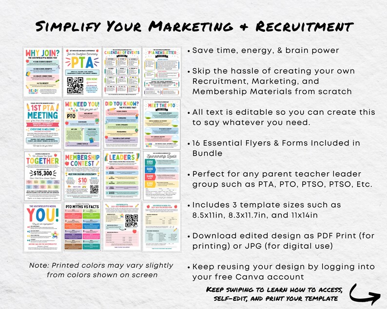 PTA PTO Flyers Bundle: Editable School Canva Templates (digital ...