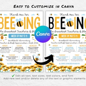Bumble Bee Teacher Appreciation Week Itinerary Poster (canva Template ...