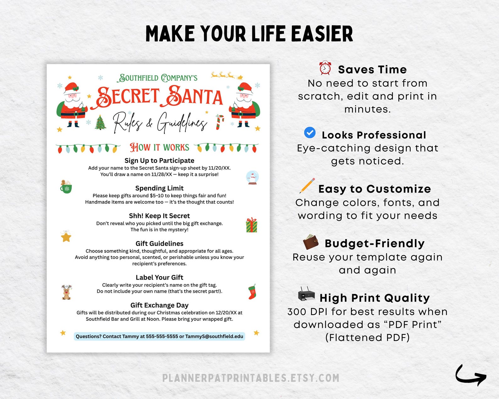 Editable Secret Santa Rules Flyer | Christmas Gift Exchange Guidelines ...
