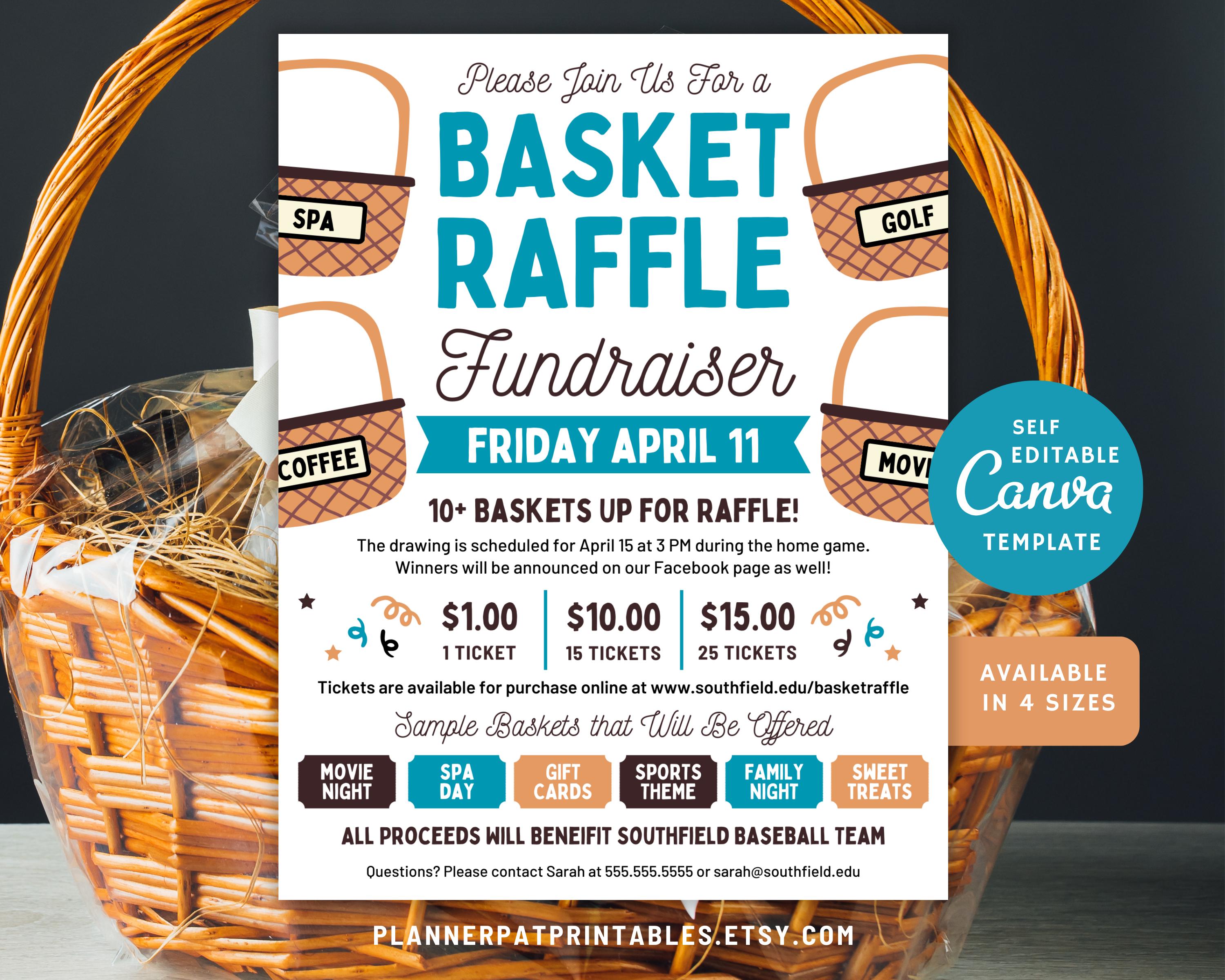 Basket Raffle Flyer Template, Editable Fundraiser Invitation (canva) - Etsy