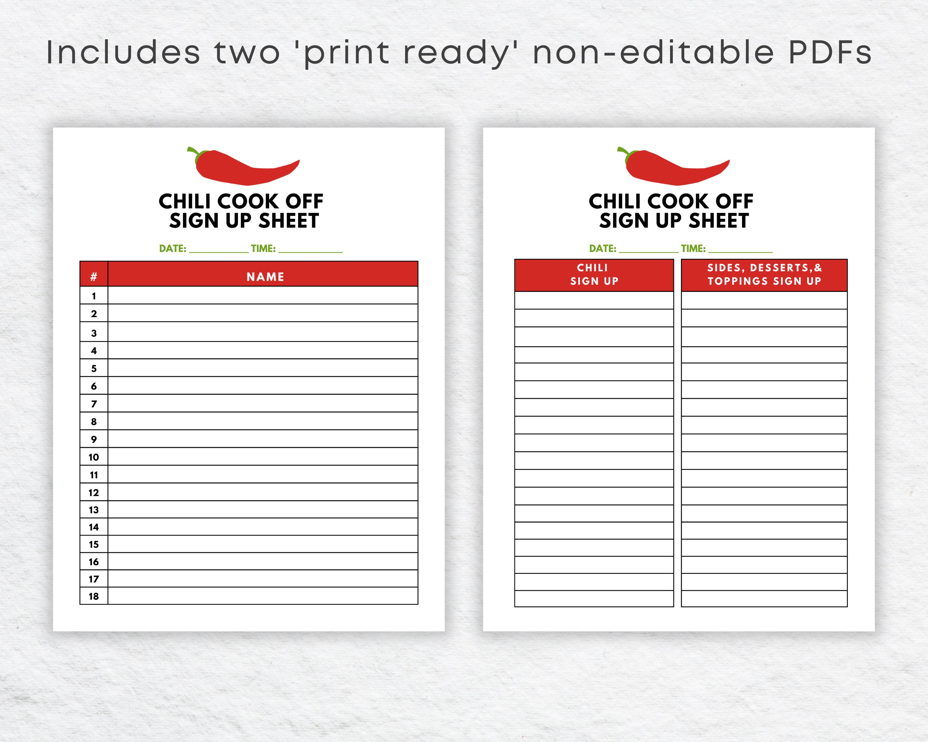 Editable Chili Cook off Sign up Sheet Printable for Community Chili ...