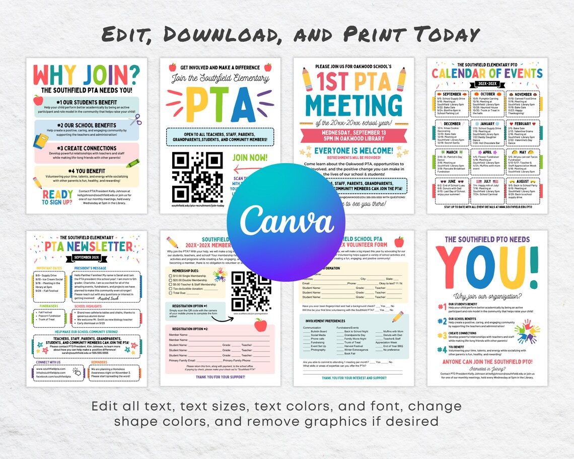 Editable PTA Flyer Bundle: School PTO Recruitment Posters (canva ...