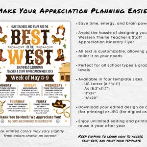 Western Teacher Appreciation Week Itinerary Flyer (canva Template) - Etsy