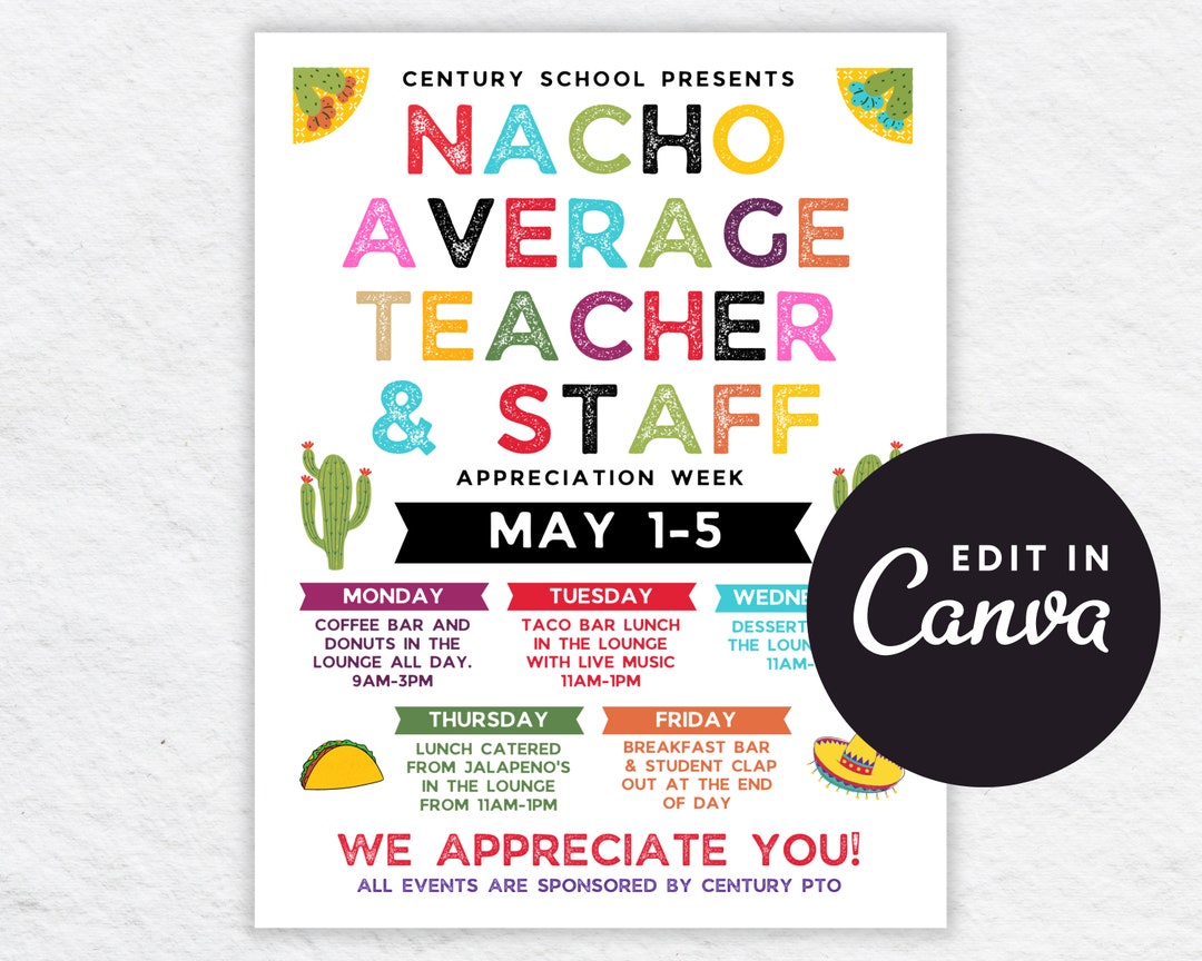 DIY Nacho Average Teacher Flyer Canva Editable Template, Teacher ...