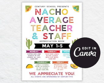Nacho Average Teacher Appreciation Week Flyer, Mexican-themed Itinerary ...