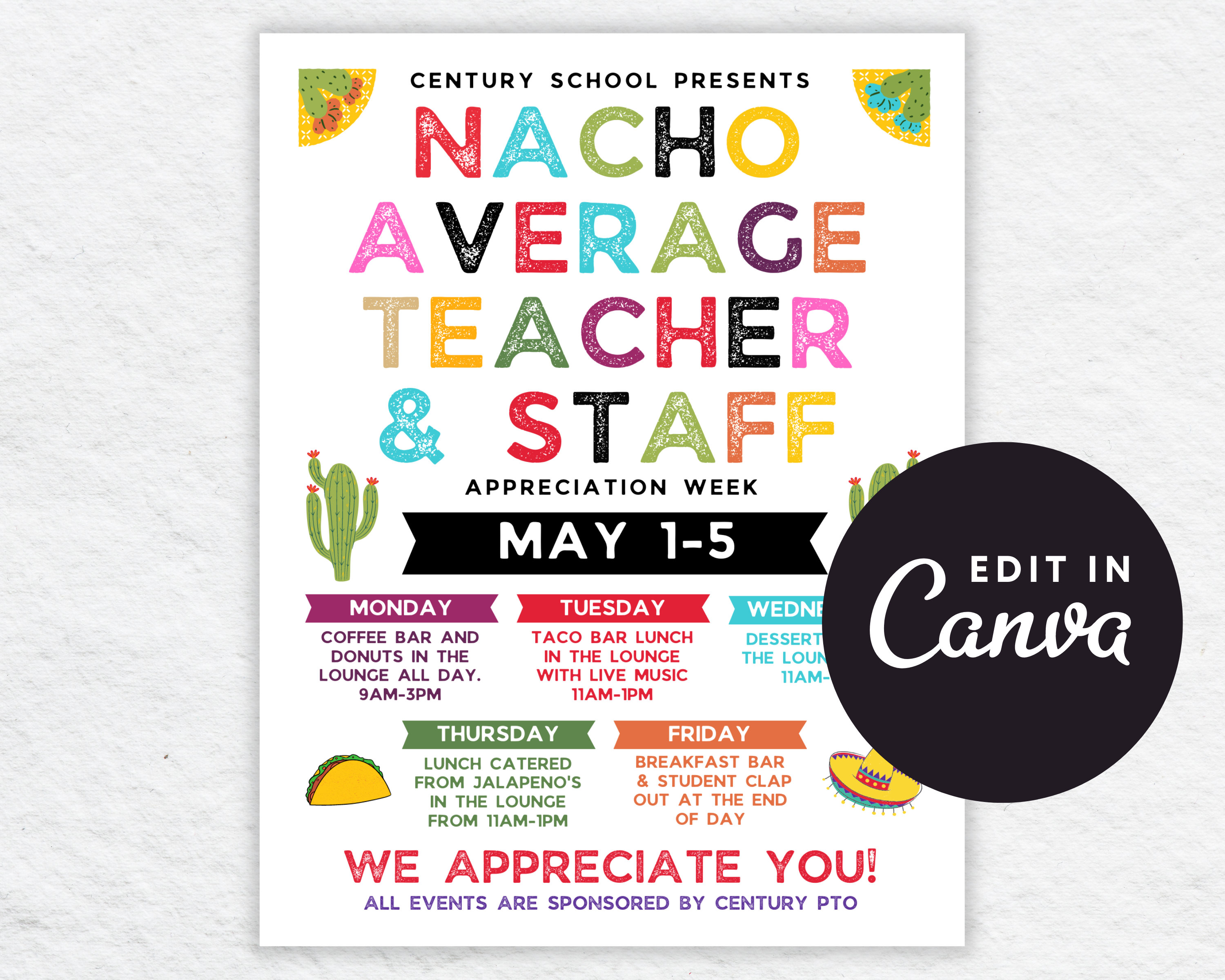 DIY Nacho Average Teacher Flyer Canva Editable Template - Etsy