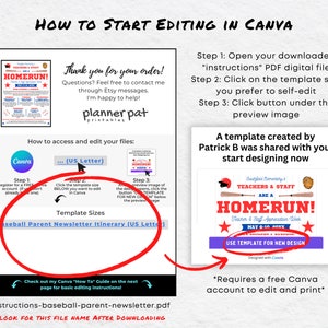 Editable Baseball Theme Parent Newsletter Itinerary Flyer for Teacher ...