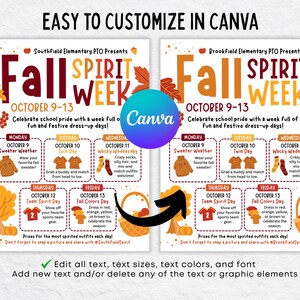 Editable Fall Spirit Week Flyer: Autumn Dress up Schedule (canva ...