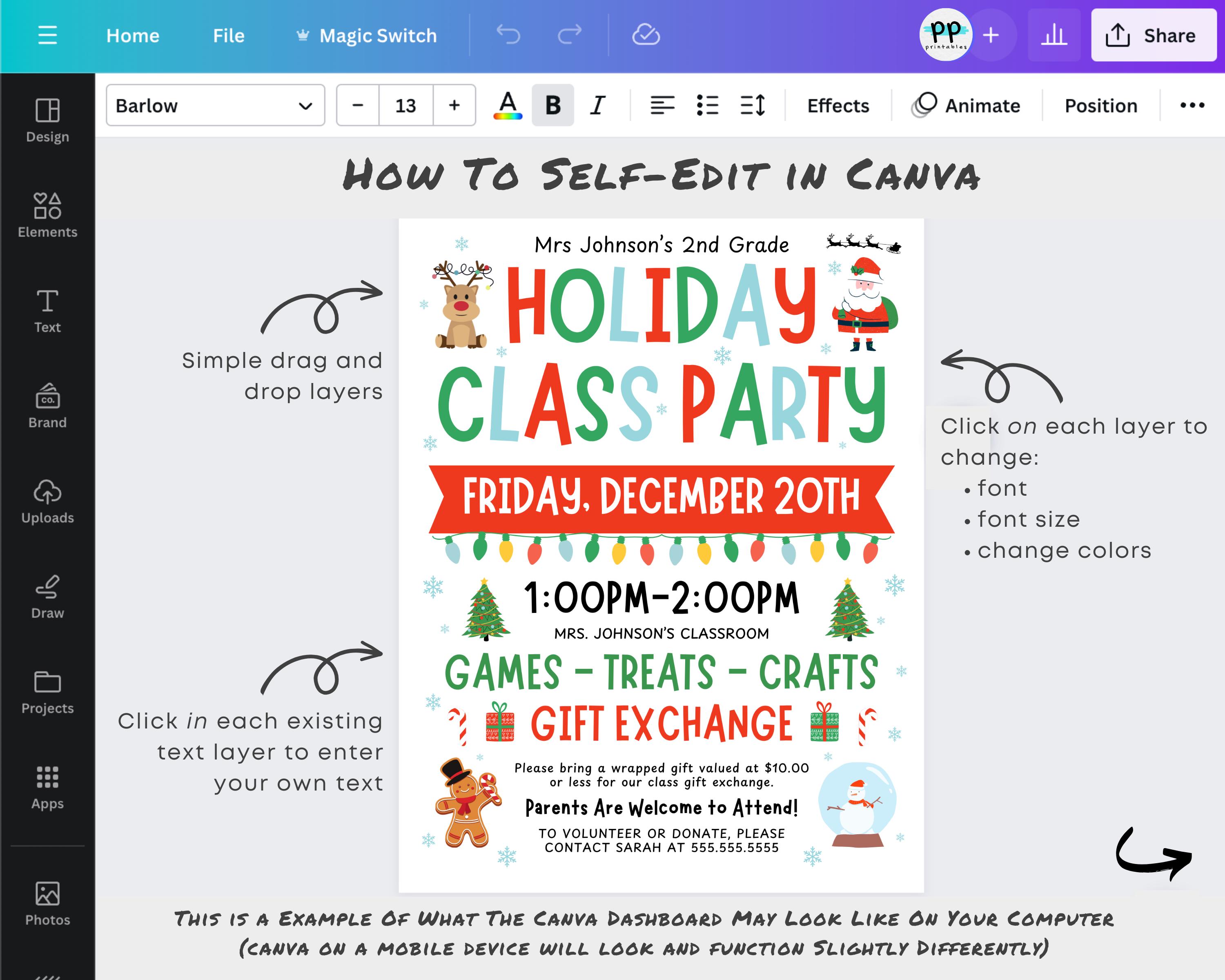 Editable Christmas Class Party Invite, Elementary School Flyer Template ...