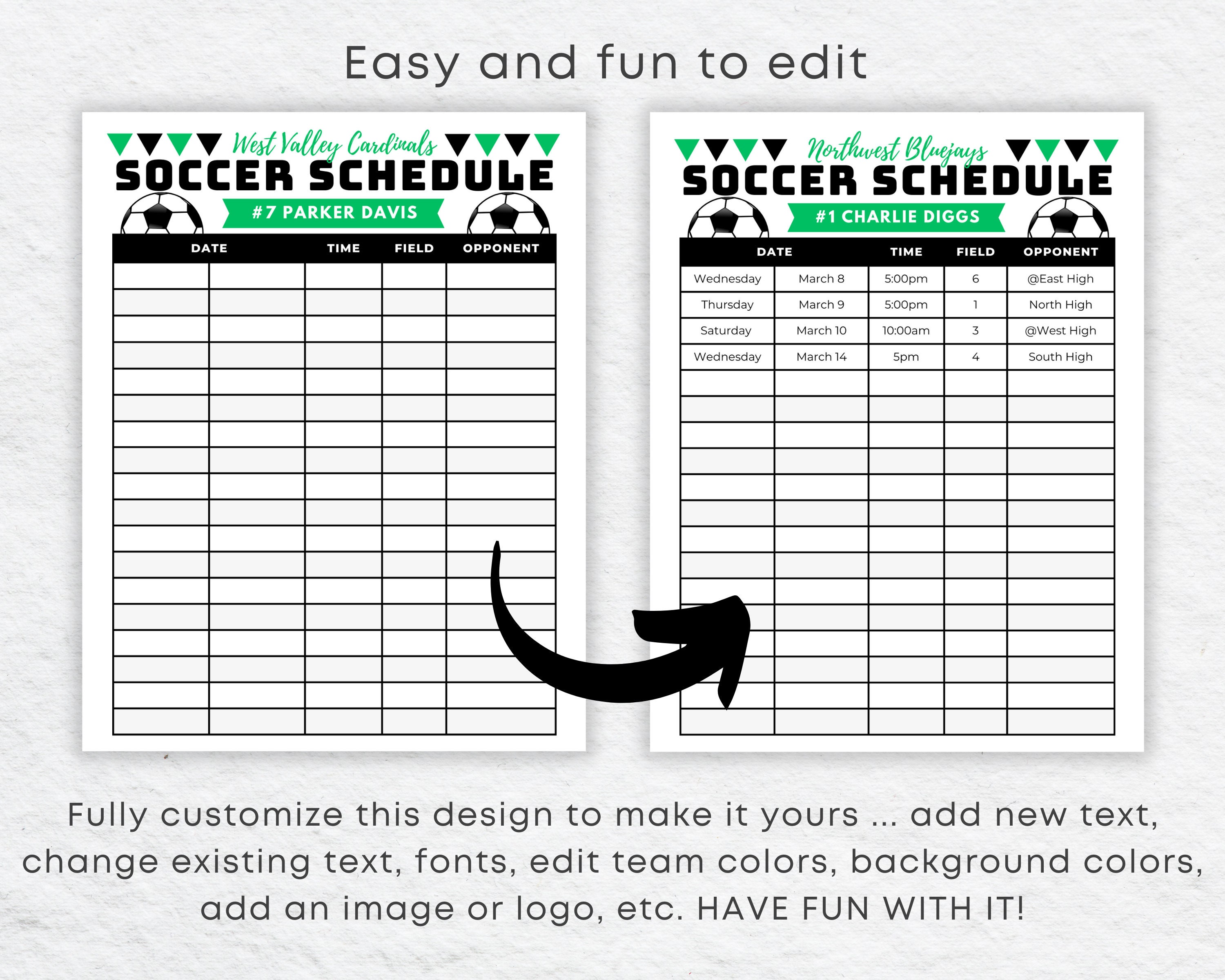 Editable Soccer Schedule Template DIY Canva Printable, Soccer Game ...