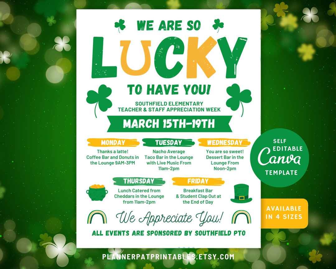 DIY St Patricks Day Teacher Appreciation Week Irish Theme Itinerary ...