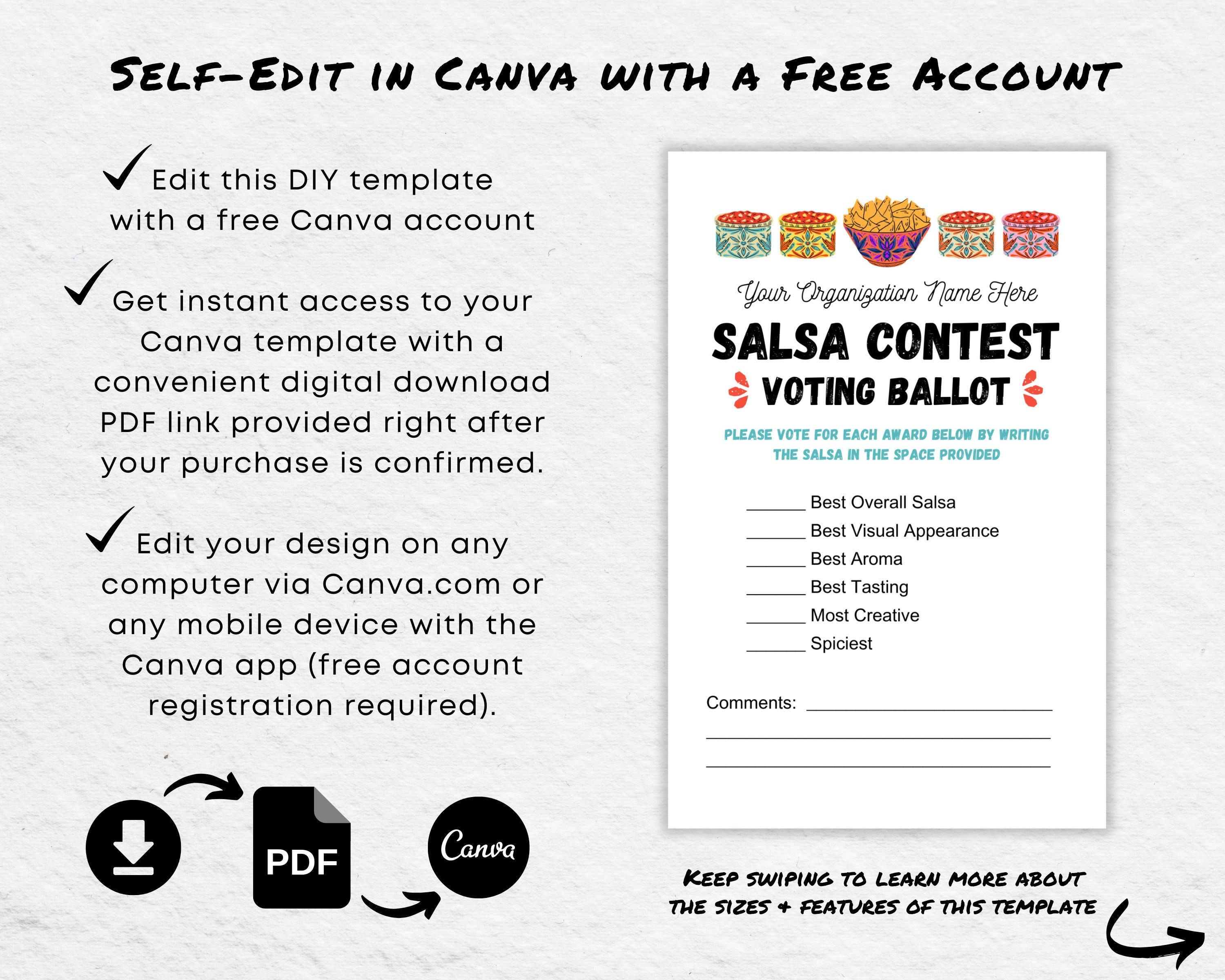 Editable Salsa Contest Ballot Printable, Salsa Voting Sheet Canva ...