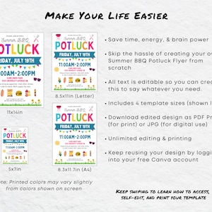Summer BBQ Potluck Flyer Editable Template, Community BBQ Cookout ...