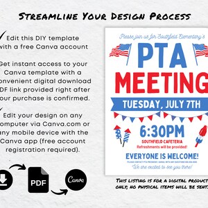 Editable July PTO PTA Meeting Flyer Template, Summer Meeting Reminder ...